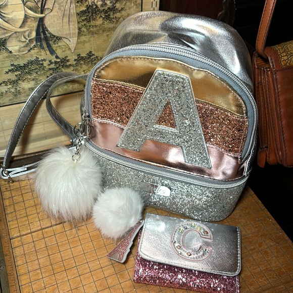 Justice | Bags | Justice Rose Gold Glitter Silver A Monogram Backpack ...
